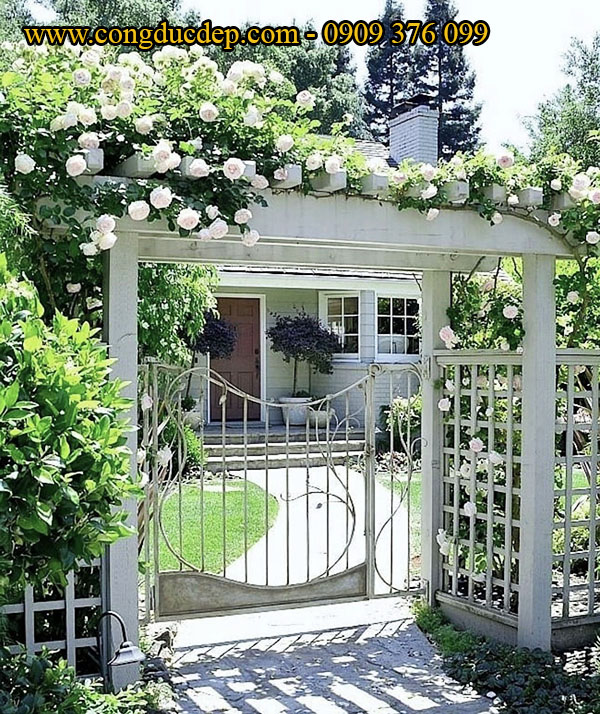 Các mẫu vòm cổng đẹp, cổng vòm hoa giấy, hoa hồng leo, vòm cổng sắt